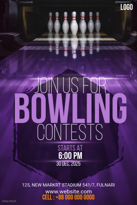 Purple Bowling Contest Poster Template | PosterMyWall