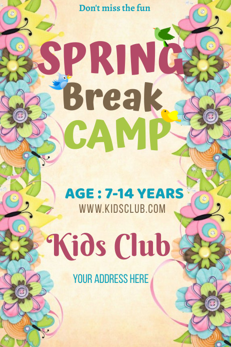 Spring Break Camp Poster Template | PosterMyWall