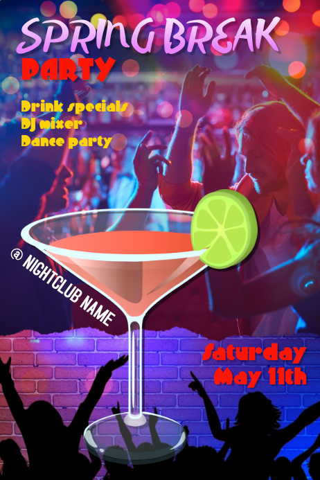 Spring Break or Dance Club Poster Template | PosterMyWall