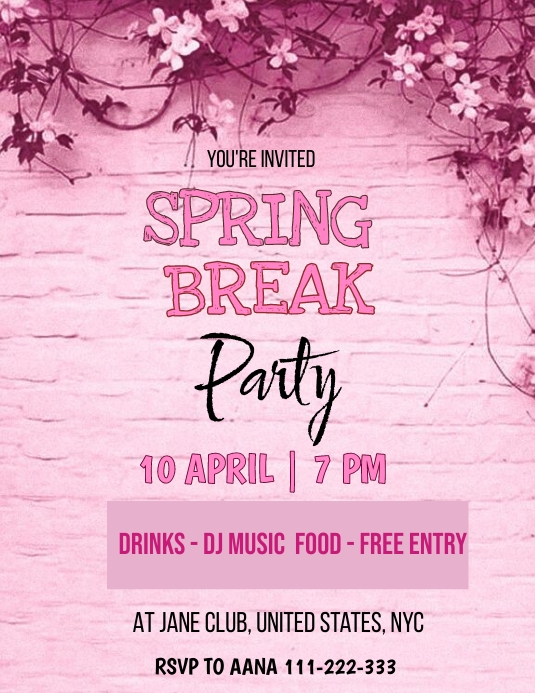 Spring Break Party Flyer Template Postermywall