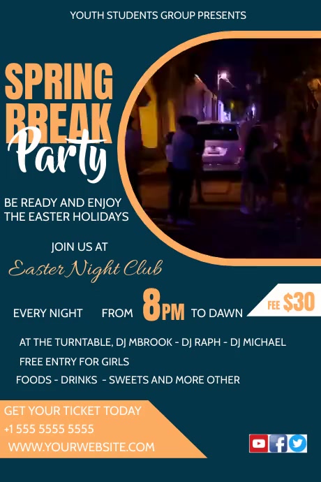 spring break party night poster template | PosterMyWall
