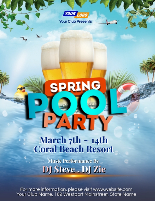 Spring break pool party design Template | PosterMyWall
