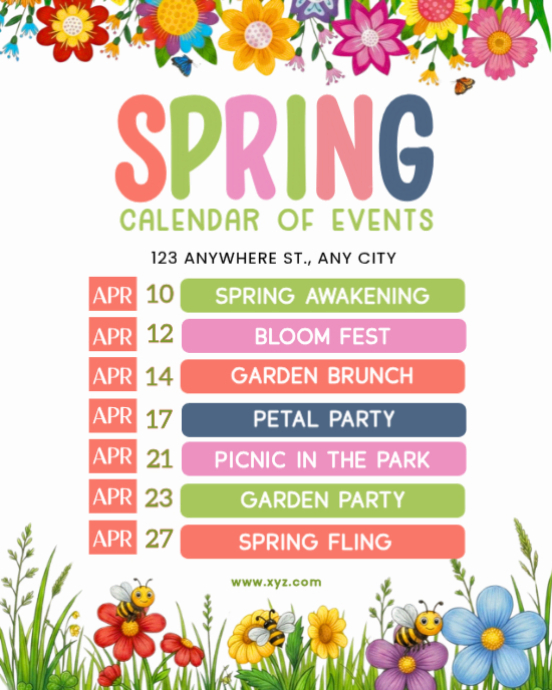 Spring Calendar Of Events Template | PosterMyWall