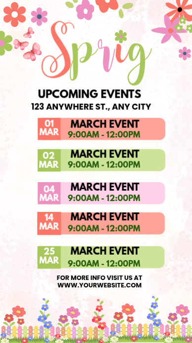 Copy of Spring Events Schedule | PosterMyWall