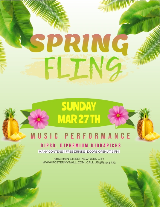 Spring Fling Party fresh Green Poster Template | PosterMyWall