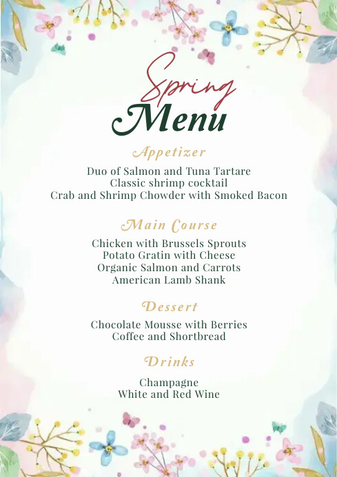 Copy of Spring Menu A4 | PosterMyWall