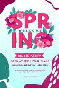 Spring Party Club Poster Blue Floral Flower A Template | PosterMyWall