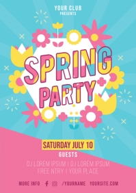 Spring Party Club Poster Blue Floral Flower A Template | PosterMyWall