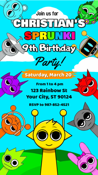 Sprunki Birthday Template invitation, whatsapp digital invitation ...