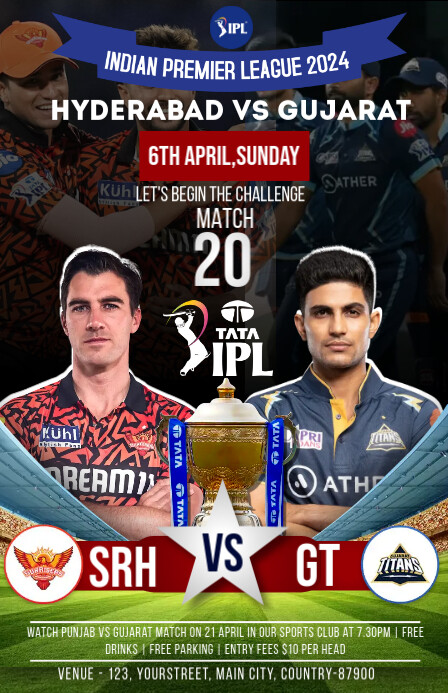 Copy of SRH VS GT Ipl Cricket Match Poster Template | PosterMyWall