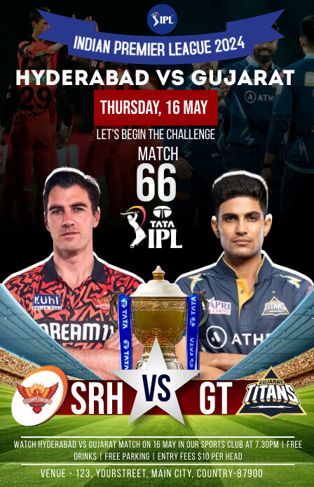 Srh vs gt ipl match Poster Template | PosterMyWall