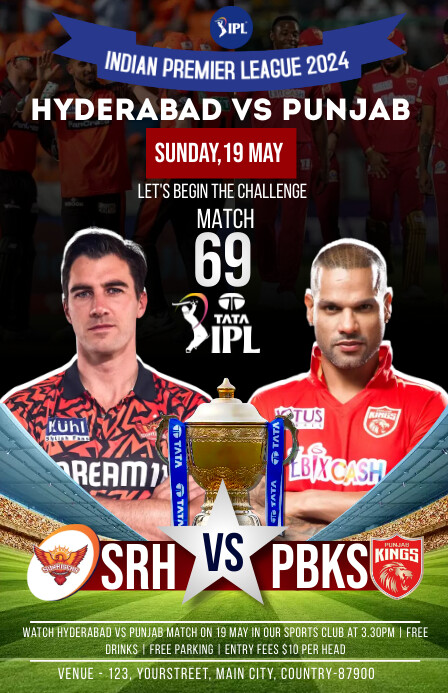 Srh vs Pbks ipl match Poster Template | PosterMyWall