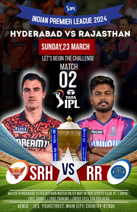 SRH Vs RR Ipl Cricket Match Poster Template | PosterMyWall