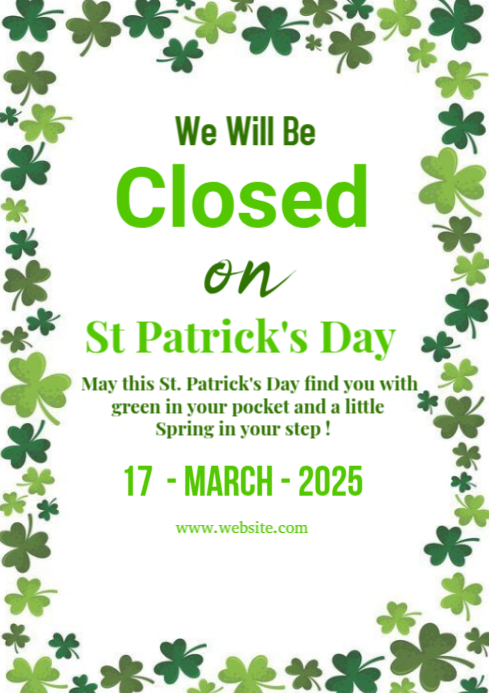 st Patricks Day Closed A4 Template | PosterMyWall
