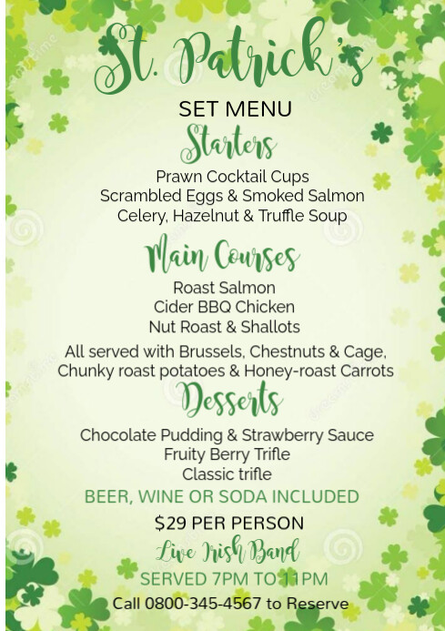 Plantilla de St Patricks Day Menu A4 | PosterMyWall