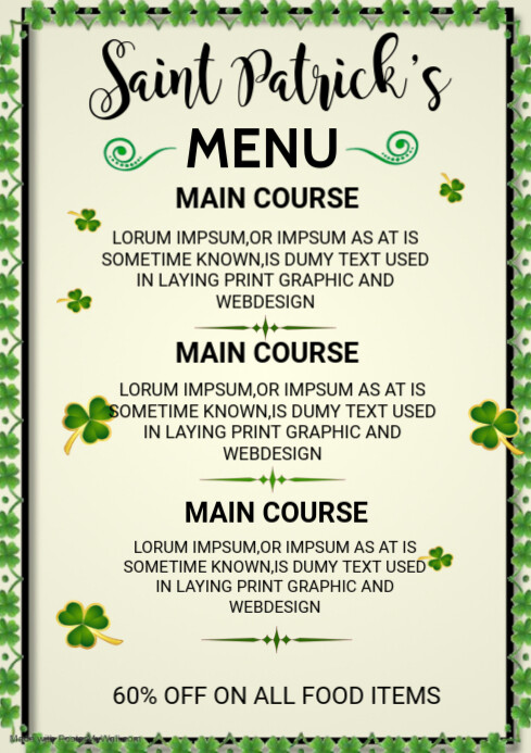 Copy of St Patricks Day Menu A4 | PosterMyWall