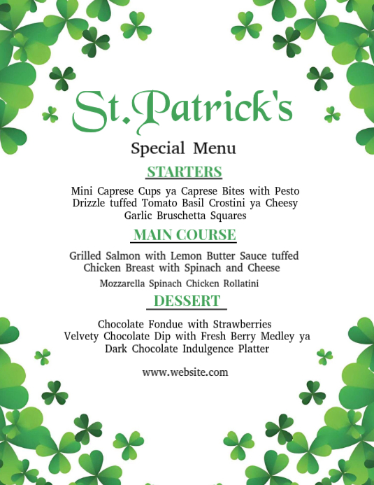 st patricks day menu Template | PosterMyWall
