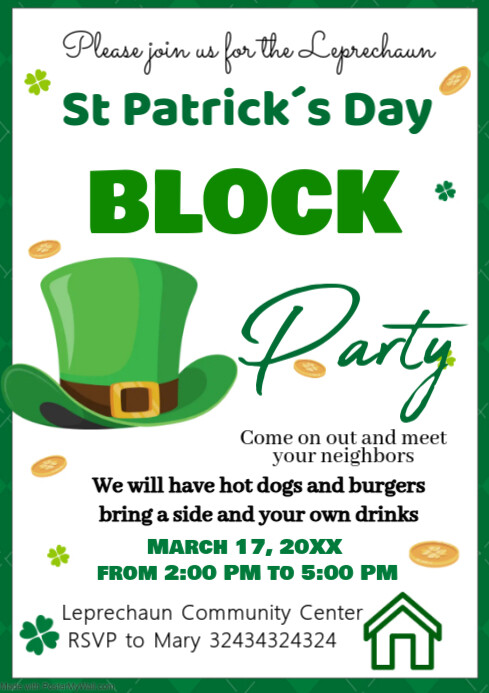St Patricks Day PARTY A4 Template | PosterMyWall