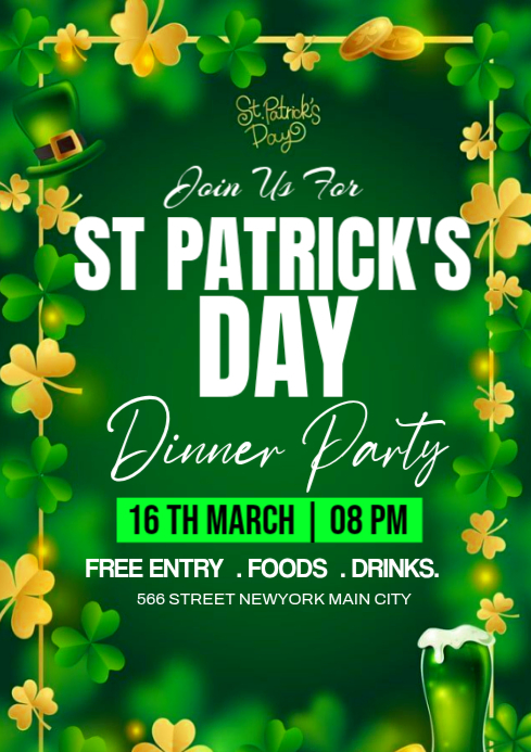 St Patricks Day Posters A3 templaat | PosterMyWall