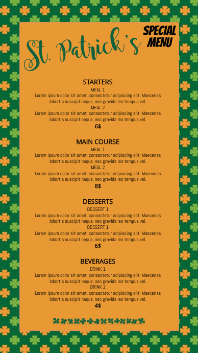 Copy of St. Patrick's, Menu | PosterMyWall