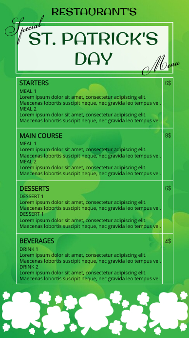 St. Patrick's, Menu Template | PosterMyWall