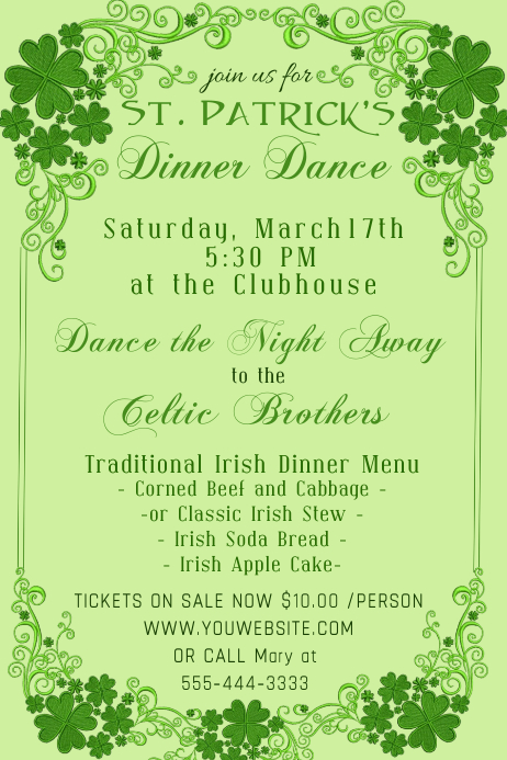 St. Patrick's Day Dinner Dance Invitation | PosterMyWall