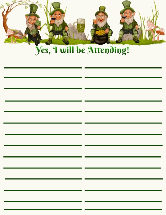 St. Patrick's Day Event Guest List Template | PosterMyWall
