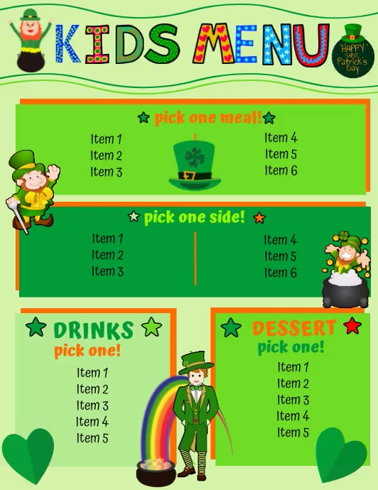 St. Patrick's Day KIDS Animated MENU | PosterMyWall