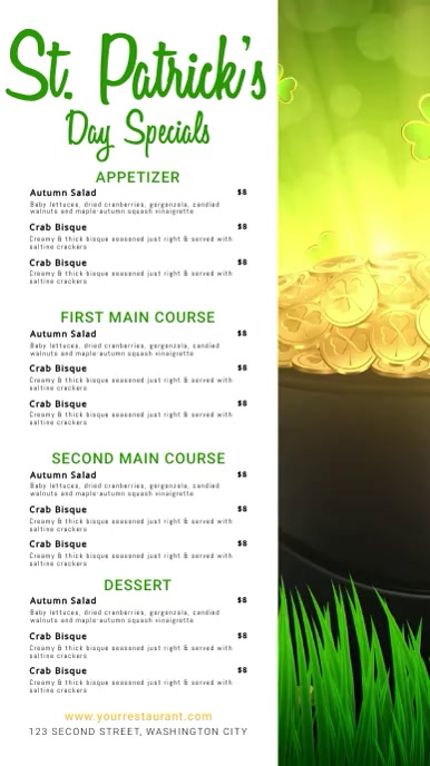 St. Patrick's Day Menu Template | PosterMyWall