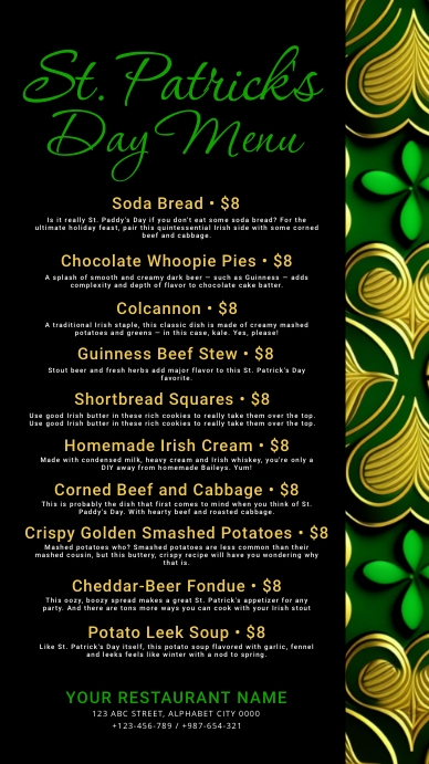 St. Patrick's Day Menu Template | PosterMyWall