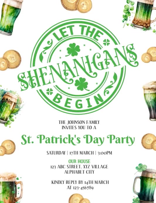 St. Patrick's Day Party Invitation Template | PosterMyWall
