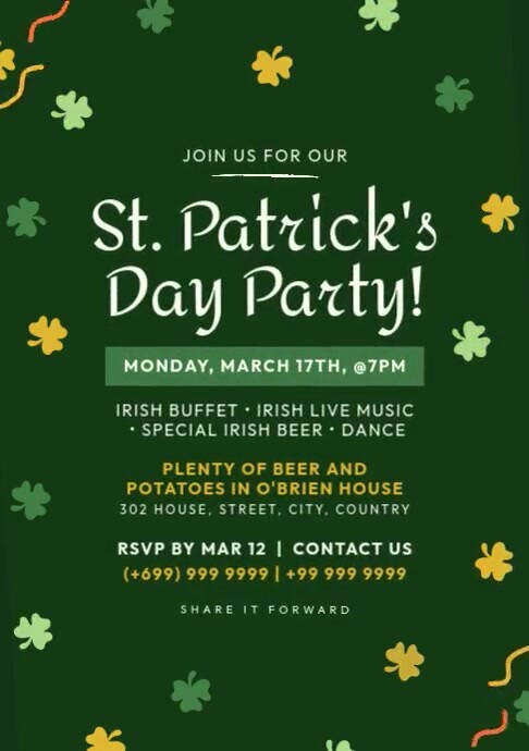 Copy of St. Patrick's Day Party Invite Template | PosterMyWall