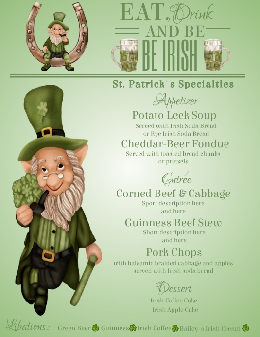 St. Patrick's Day Special Menu Template | PosterMyWall