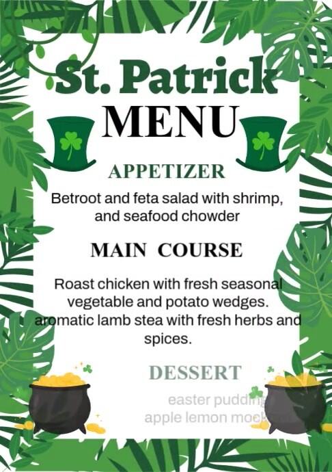 Plantilla de St. Patrick Menu | PosterMyWall