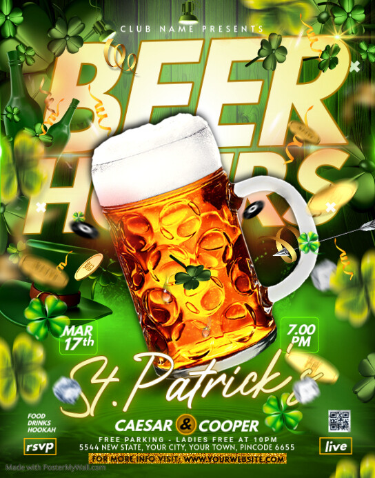 ST.PATRICK'S BEER HOURS Template | PosterMyWall
