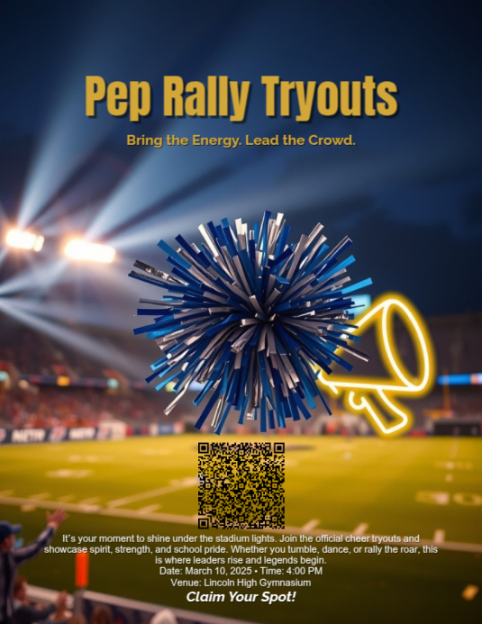 Stadium Spirit Cheer Tryouts Flyer Template | PosterMyWall