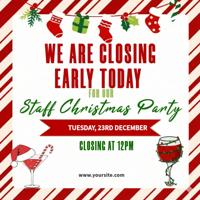 Staff Christmas Party Closing Sign | Holiday Business Notice Template ...
