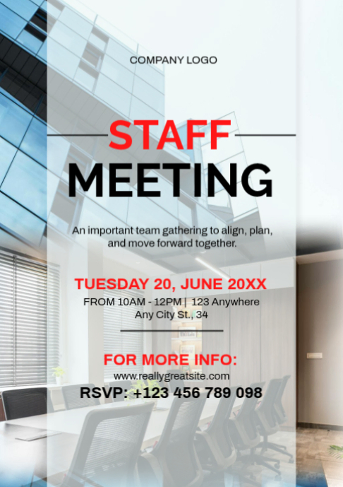 Plantilla de Staff Meeting Poster — Professional Office Announcement ...