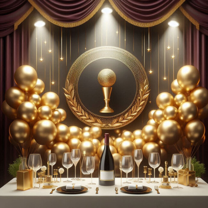 Stage spotlight with gold balloons and round Template | PosterMyWall