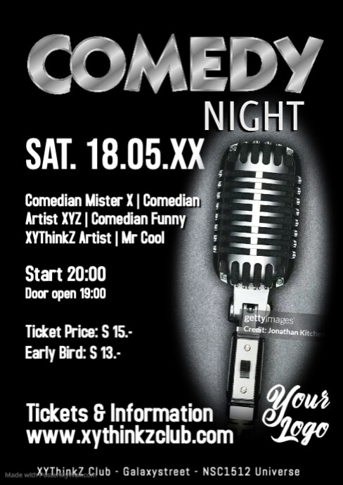 Stand up Comedy Event Flyer Poster Template Microphone | PosterMyWall