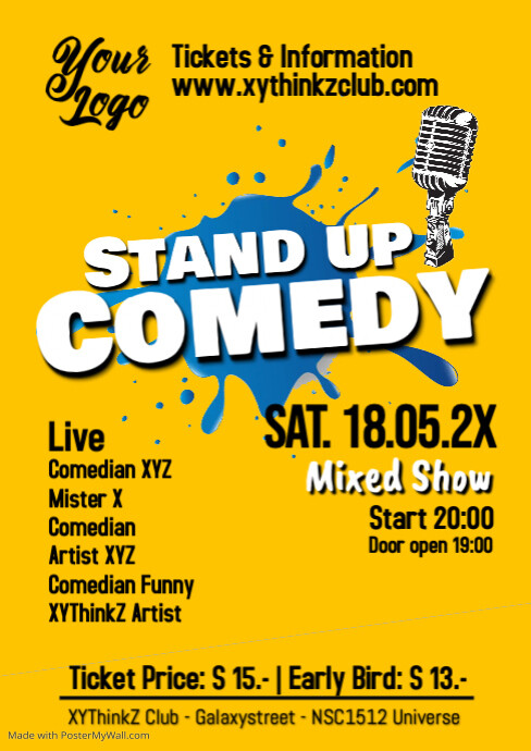 Stand up Comedy Event Flyer Poster Template Microphone | PosterMyWall