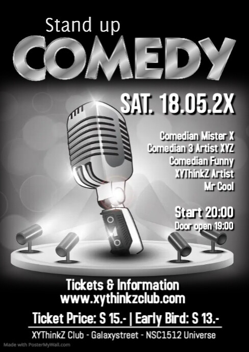 Stand up Comedy Event Flyer Poster Template Microphone | PosterMyWall
