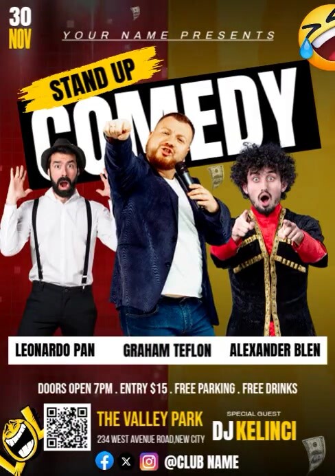 Stand Up Comedy Live Show A1 Template | PosterMyWall