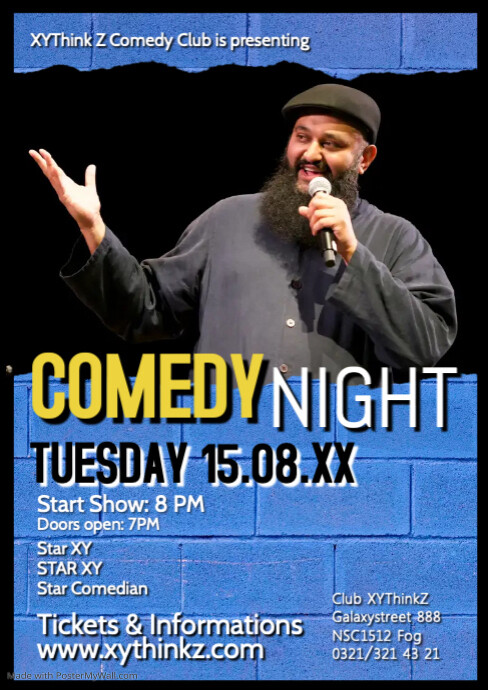 Stand up Comedy Night Show Flyer Poster Comedian Template | PosterMyWall