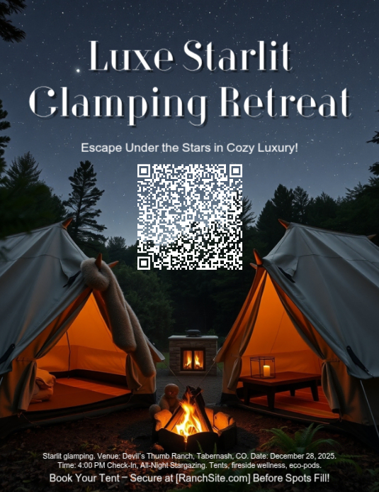 Plantilla de Starlit Tent Glamping Retreat Poster Template with Eco ...