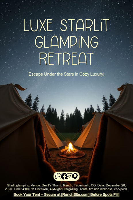 Starlit Tent Glamping Retreat Poster Template with Eco Hygge Designs ...