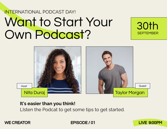 Start Your Podcast Landscape Minimal Poster Template | PosterMyWall