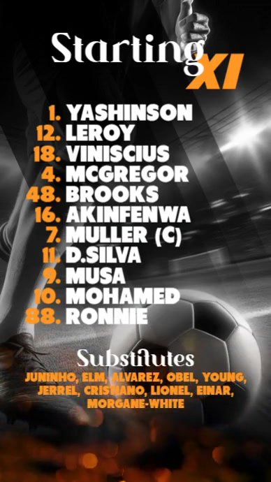 Starting Eleven Squad Line Up Team Soccer Football Template | PosterMyWall