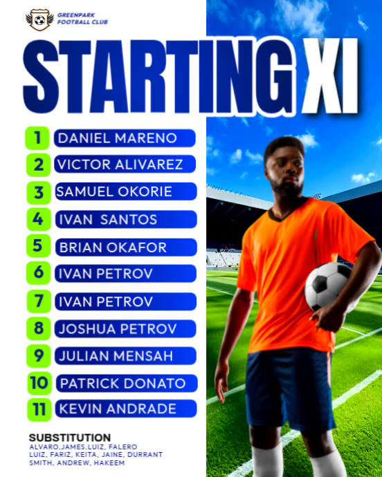Starting Xi Eleven Team Players Name Lineup Maker Soccer Squad Football ...