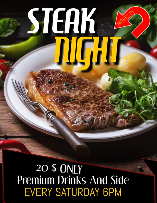 STEAK NIGHT Template | PosterMyWall